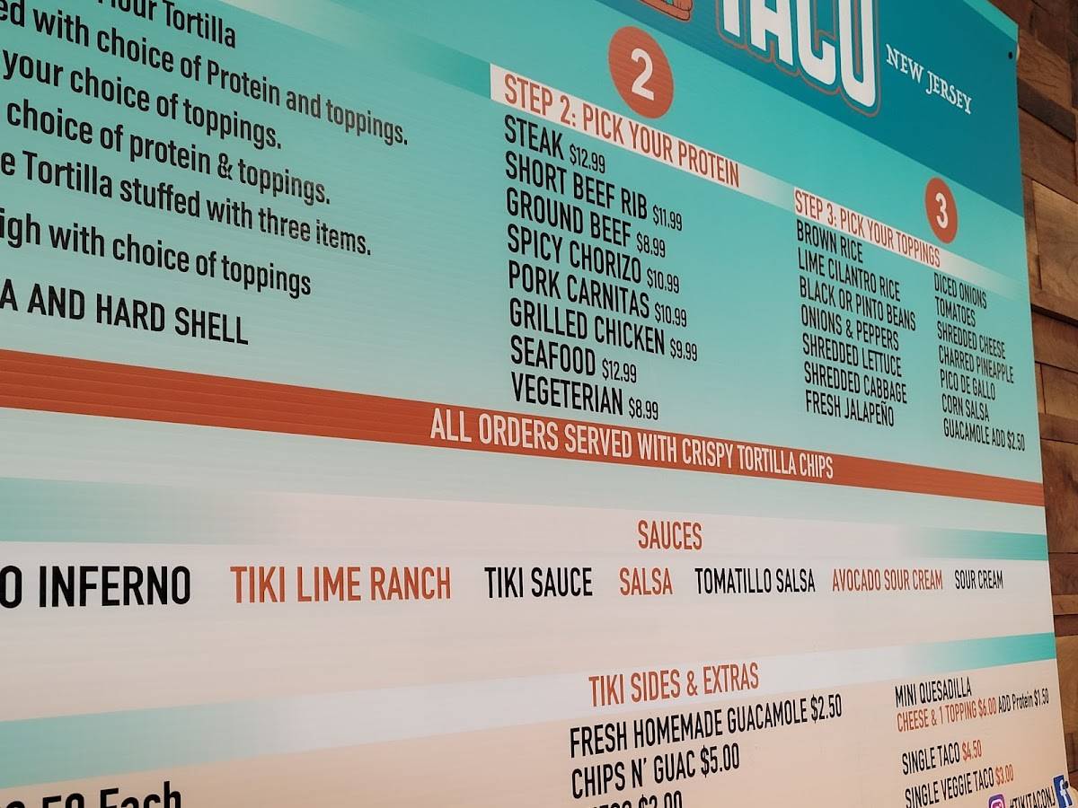 Menu at Tiki Taco restaurant, Brigantine