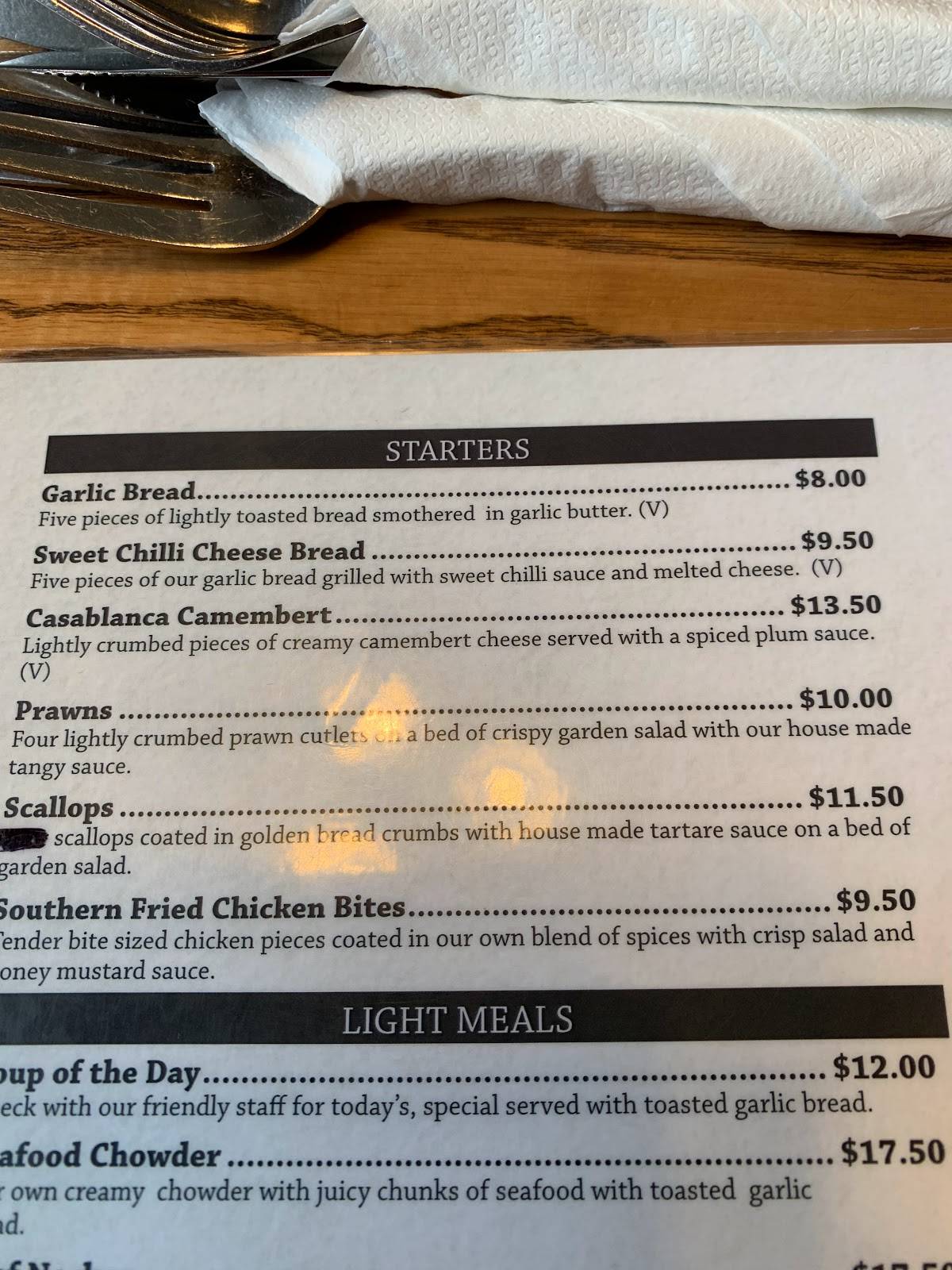 Menu at Old Bank Cafe & bar, Timaru