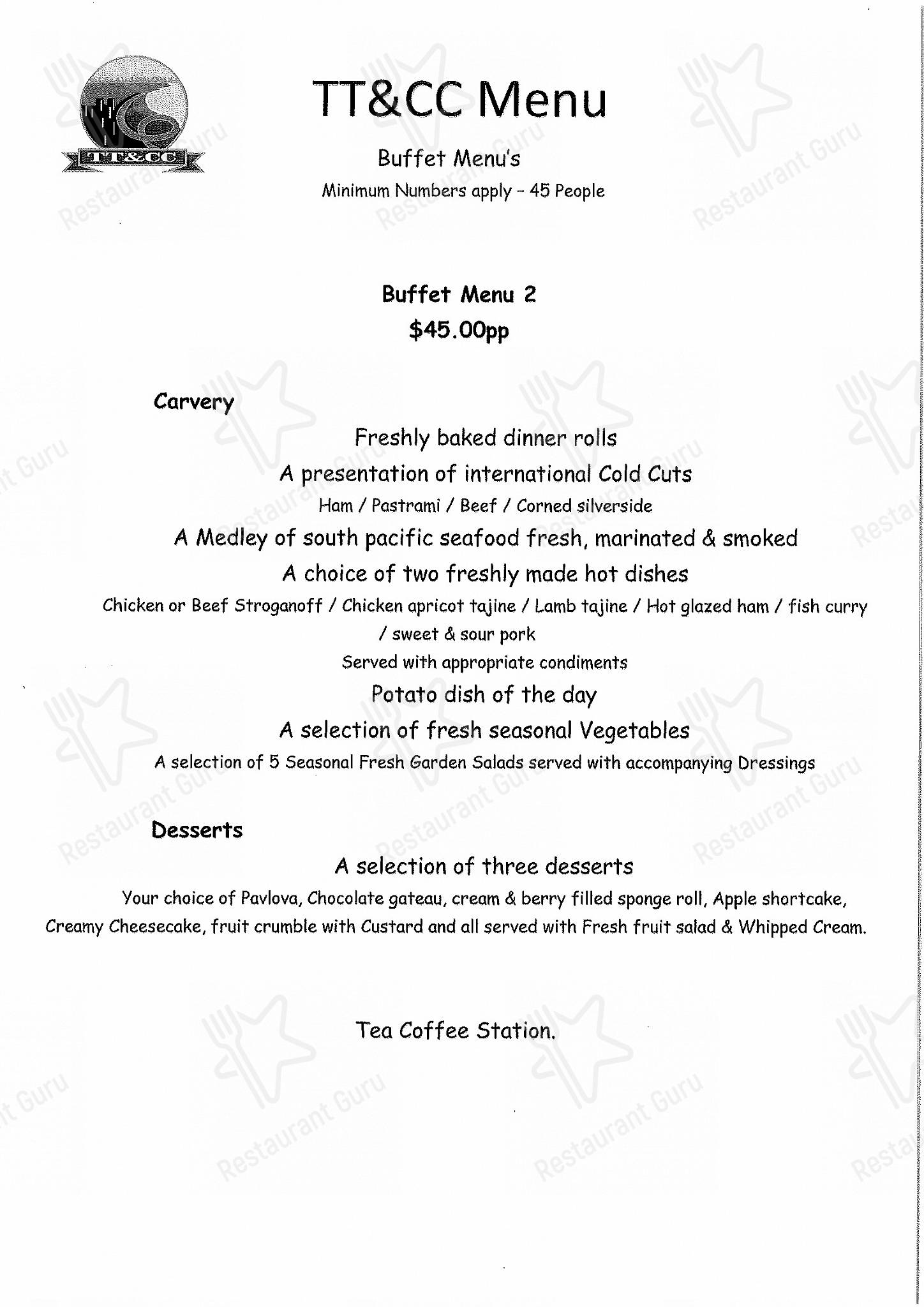 Menu at Timaru Town & Country Club Restaurant, Timaru
