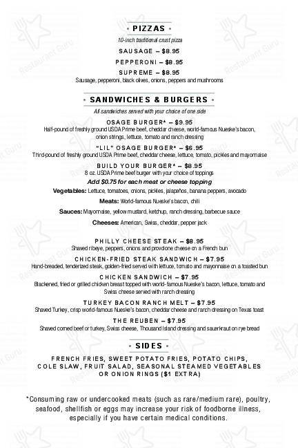 Menu at Osage Casino Hotel - Skiatook pub & bar, Skiatook
