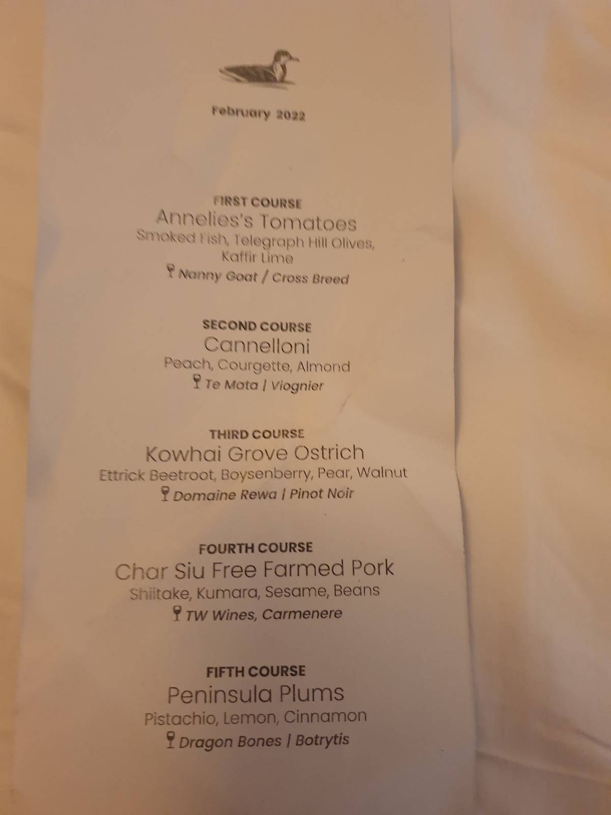 Menu at Titi Restaurant, Dunedin