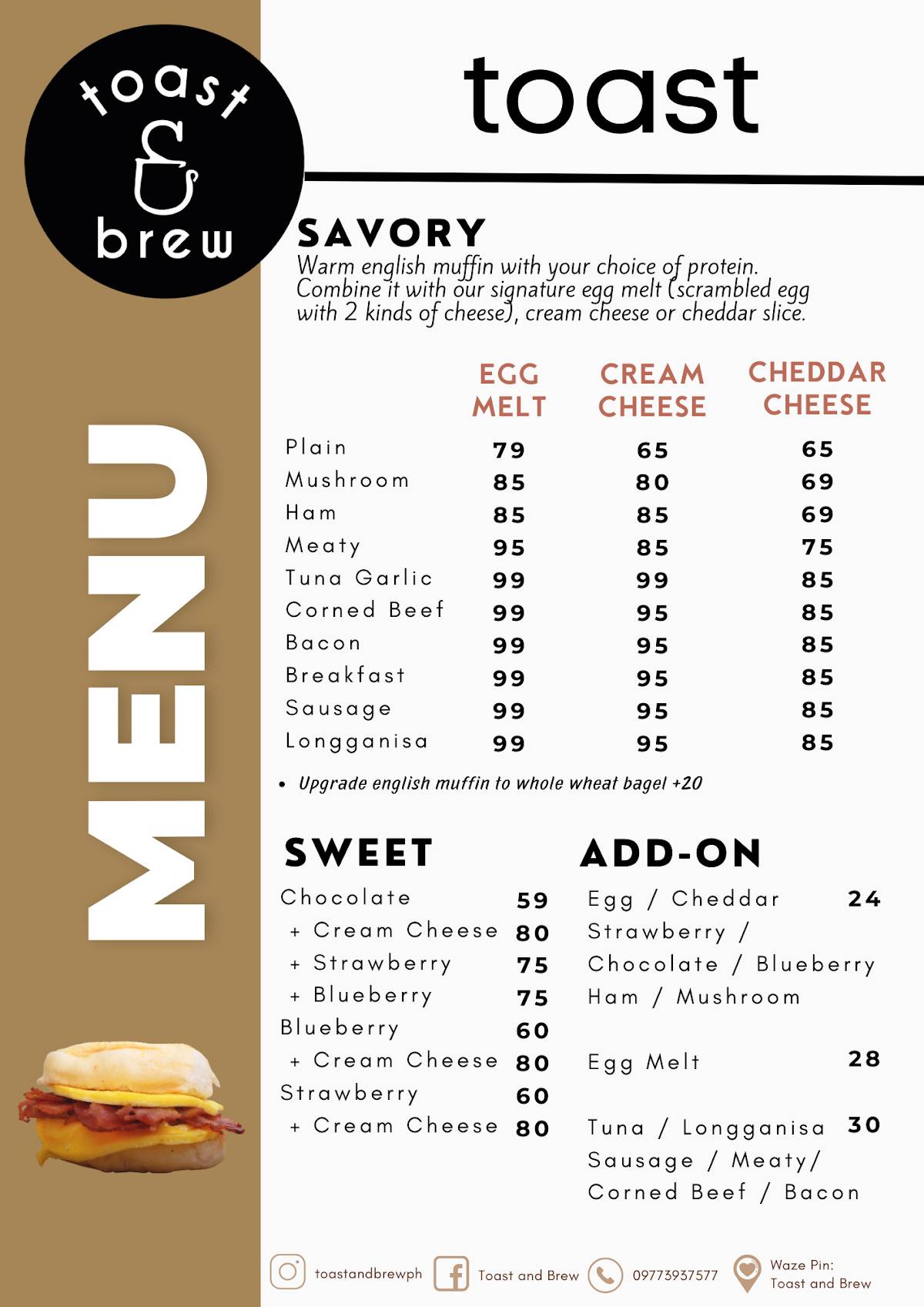 Menu at Toast and Brew, Quezon City