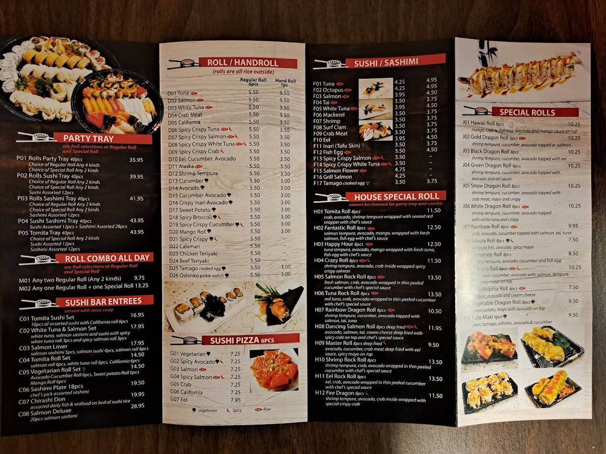 Menu at Tomita Sushi restaurant, Cambridge