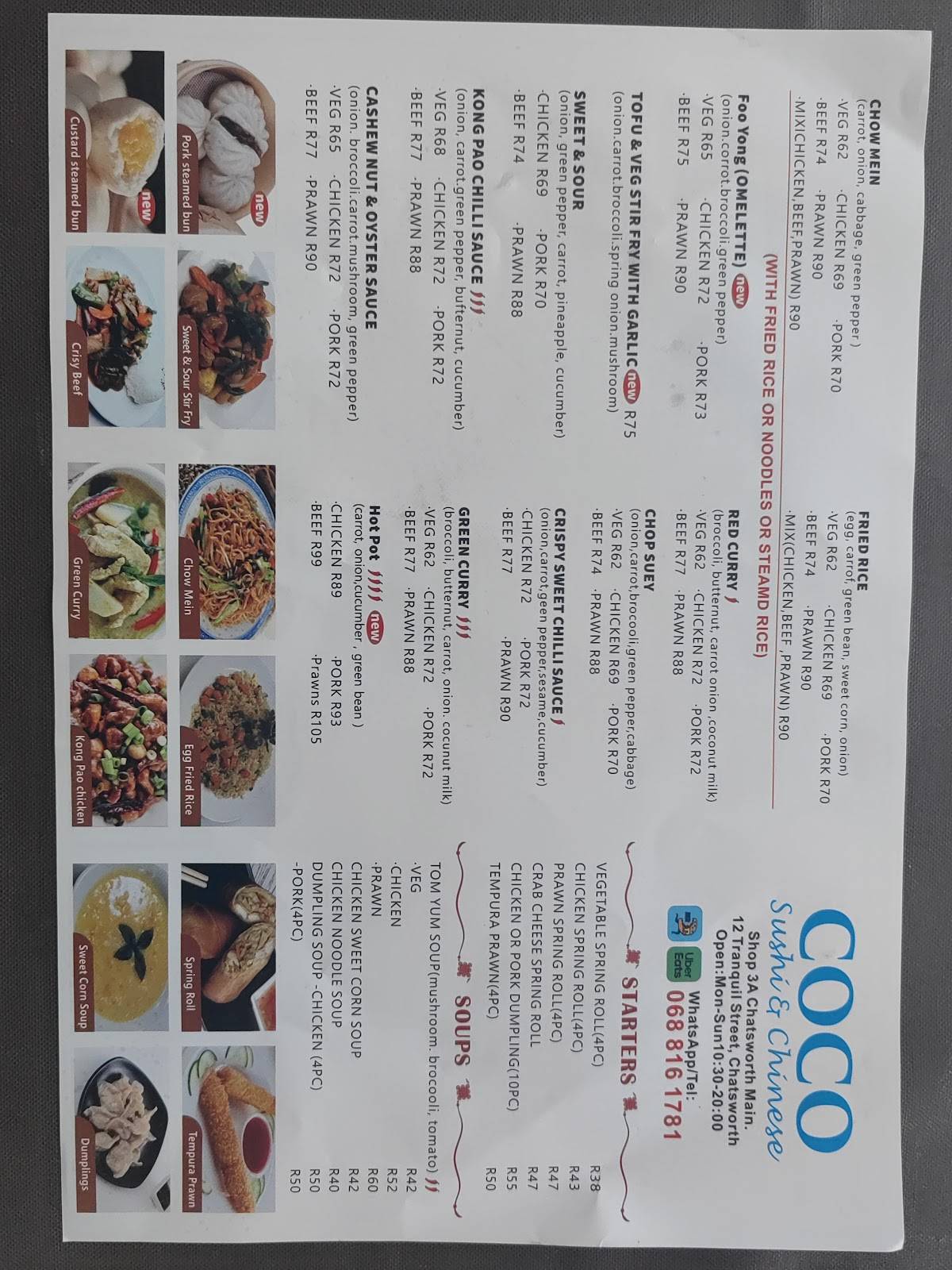 Menu at Tommy's Coco Sushi & Chinese, Chatsworth