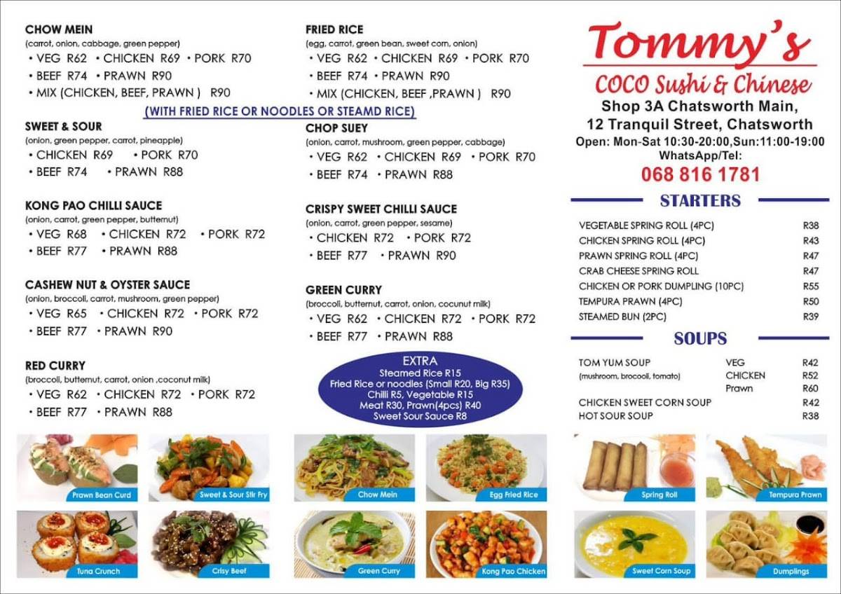 Menu at Tommy's Coco Sushi & Chinese, Chatsworth
