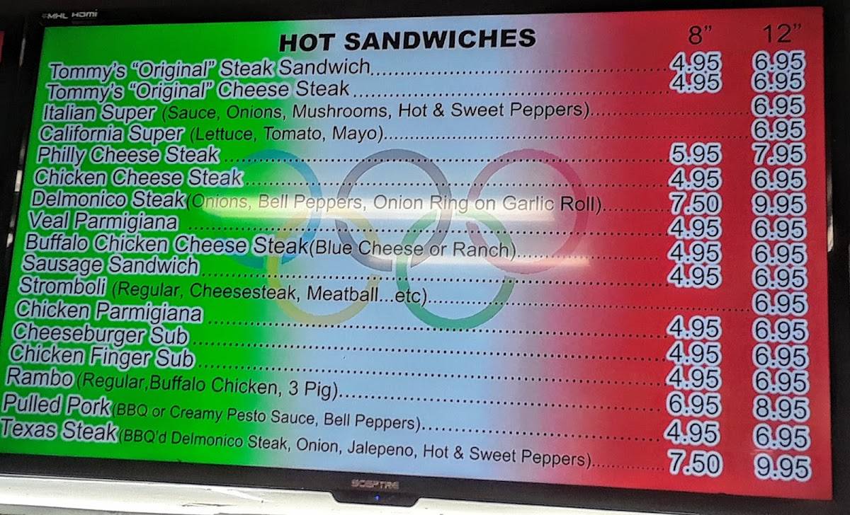 Menu at Tommy's Subs fast food, Jim Thorpe