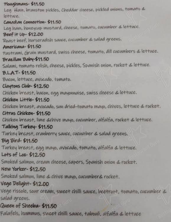 Menu at Tongue Teasers cafe, Wahroonga