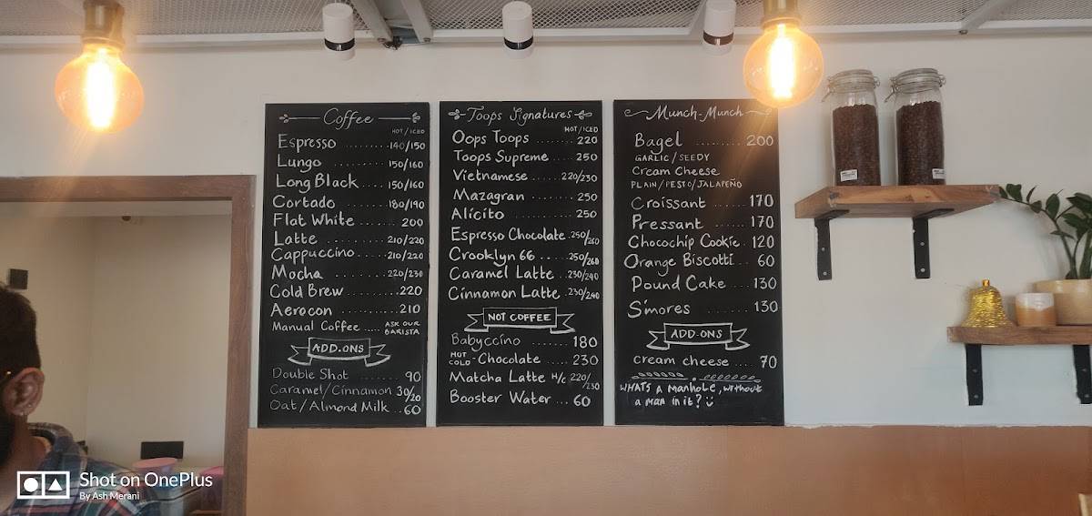 Menu at Toops Coffee, Hyderabad