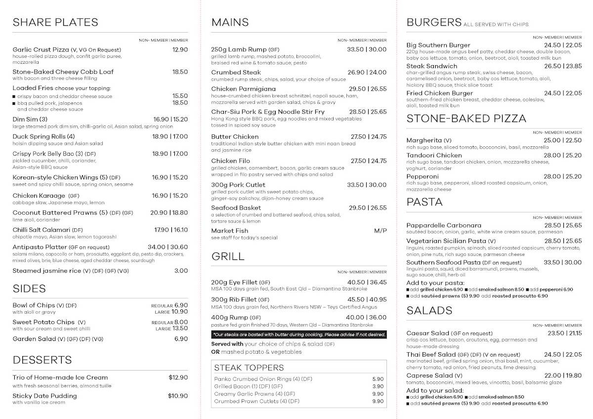 Menu at The Terrace pub & bar, Kearneys Spring, 839 Ruthven St
