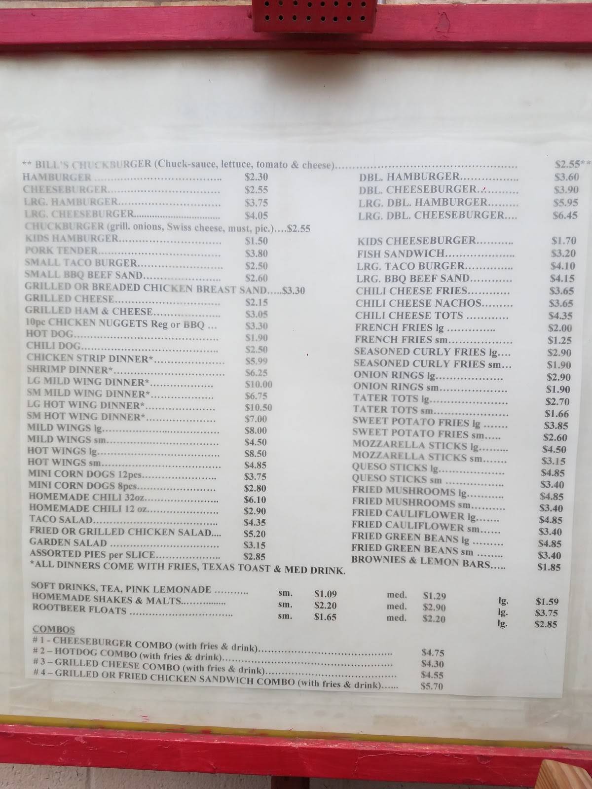 Menu at Chuckburger restaurant, Topeka