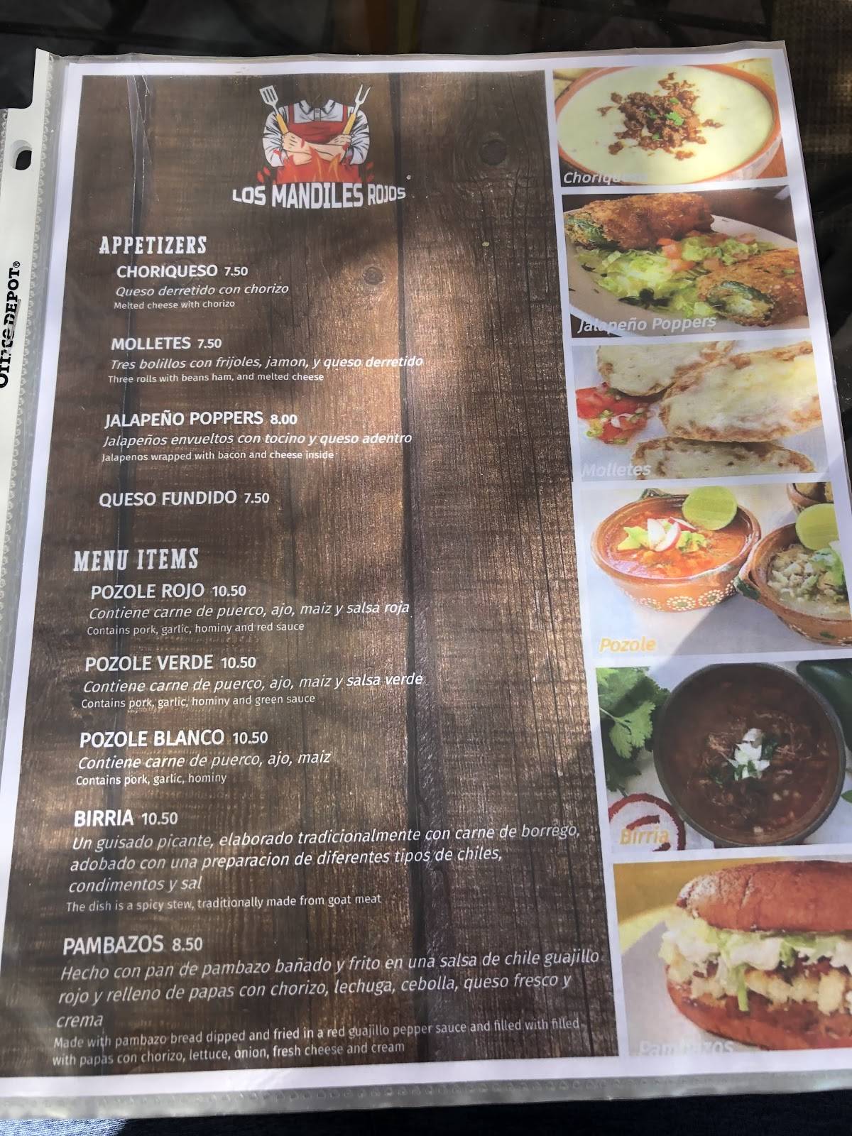 Menu at Los Mandiles Rojos restaurant, Topeka