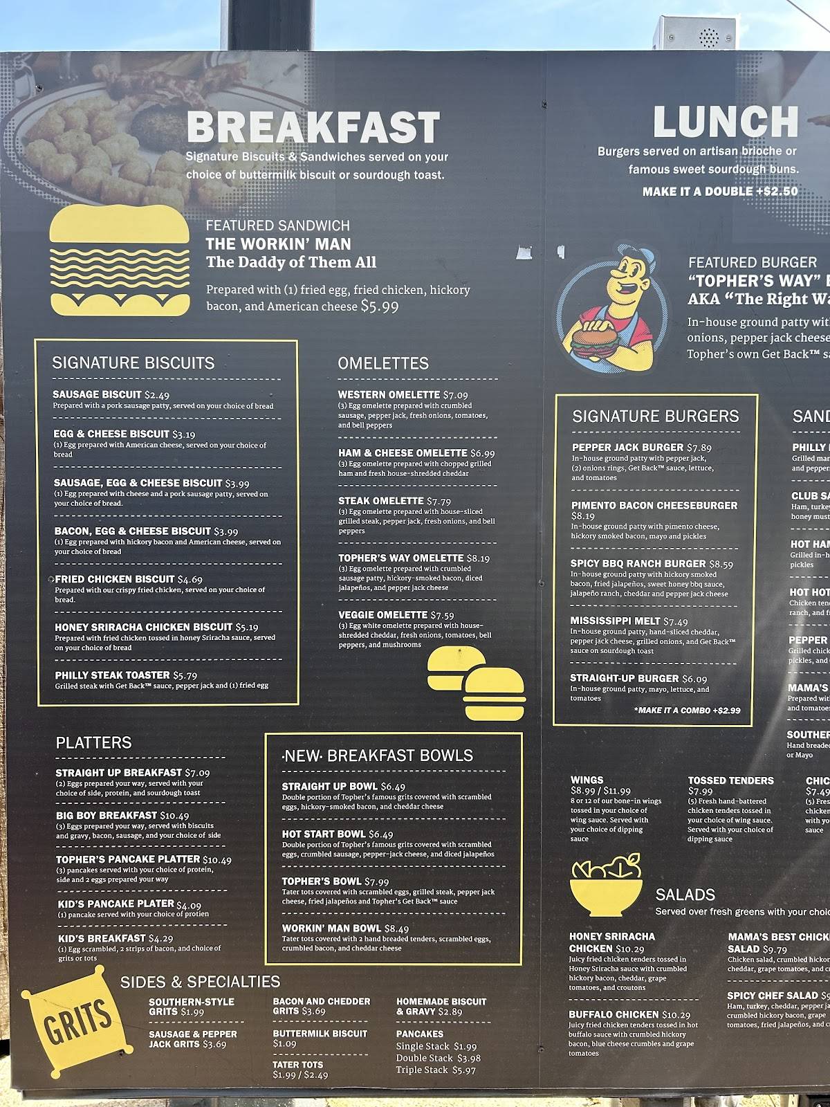 Menu at Topher's Burgers & Biscuits - Hardy Street restaurant, Hattiesburg, Hardy St