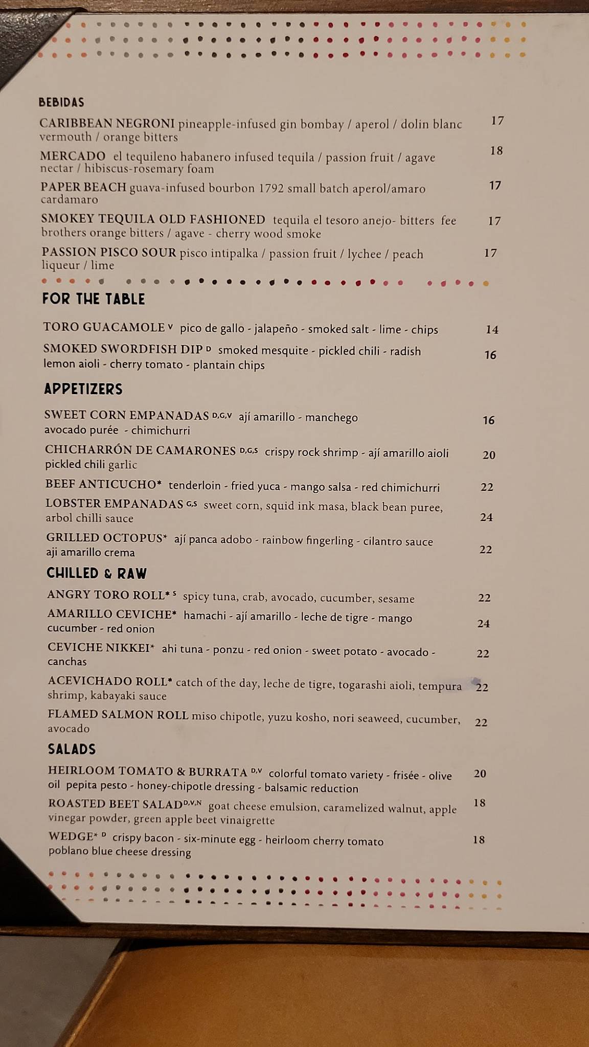 Menu at Toro - Dania Beach restaurant, Dania Beach