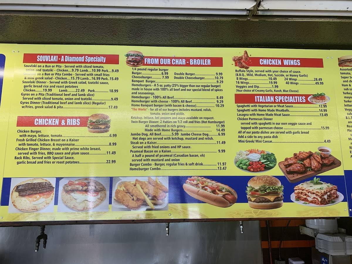 Menu at Diamond Pizza pizzeria, Toronto, 510 Main St