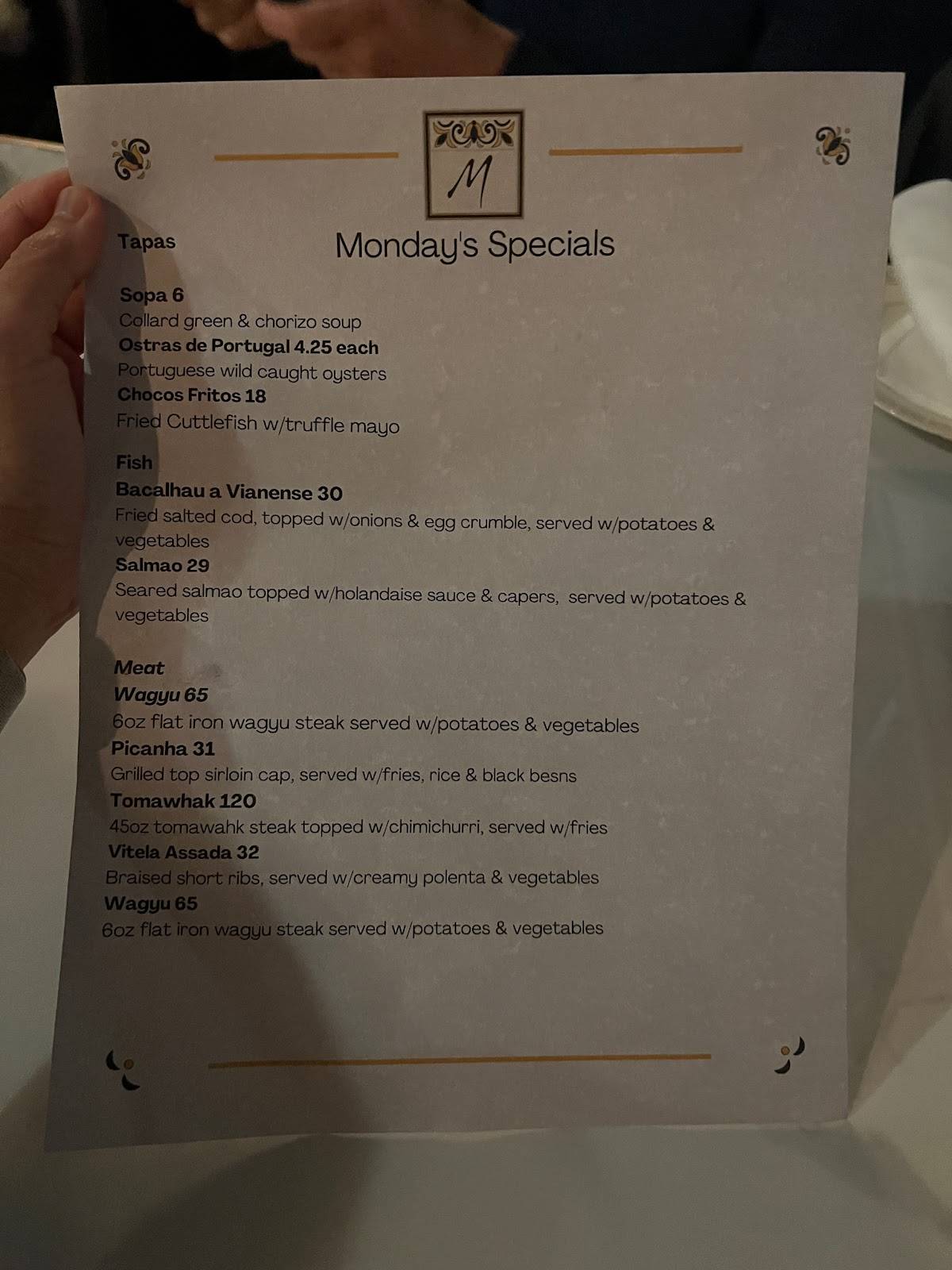 Menu at Mercado Restaurant, Toronto