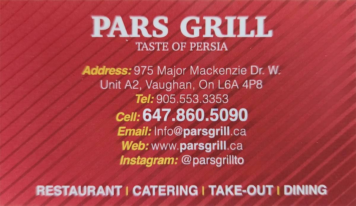Menu at Pars Grill restaurant, Vaughan, 975 Major MacKenzie Dr W A2