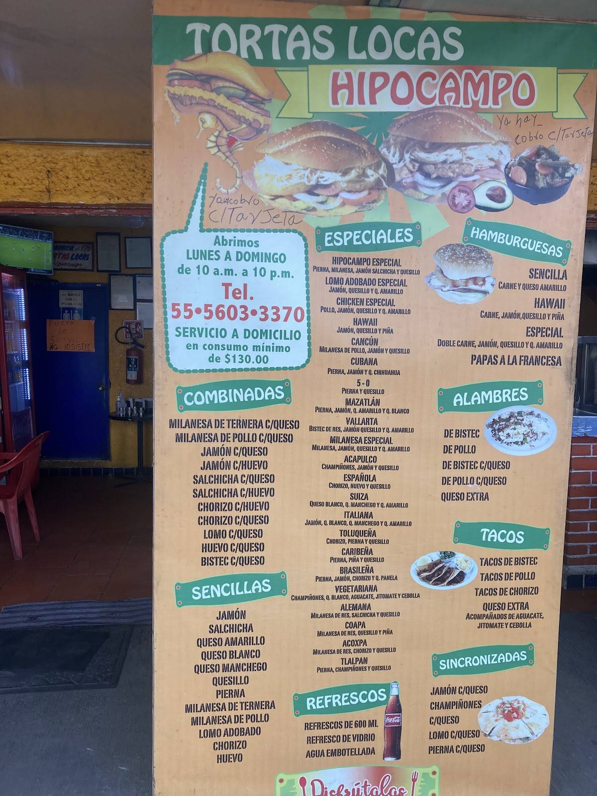 Carta del restaurante Tortas Locas Hipocampo, Ciudad del México, Calz ...