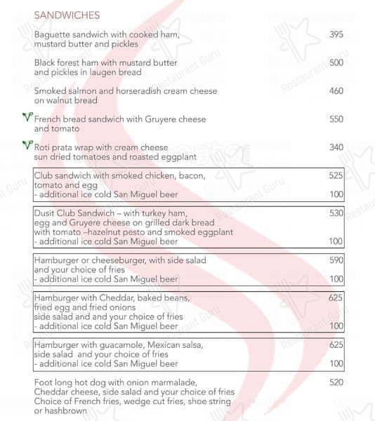 Carta del restaurante Tosca, Makati