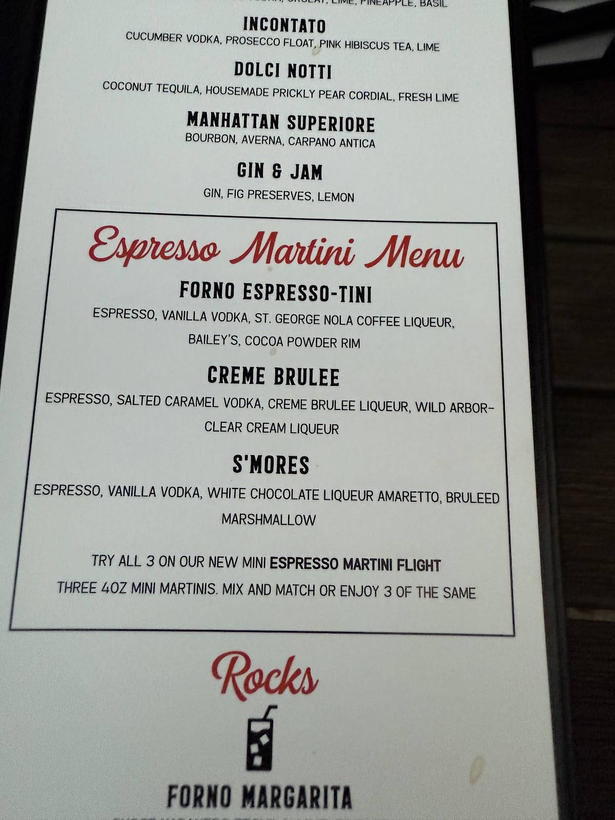 Menu at Toscana Forno restaurant, Peabody