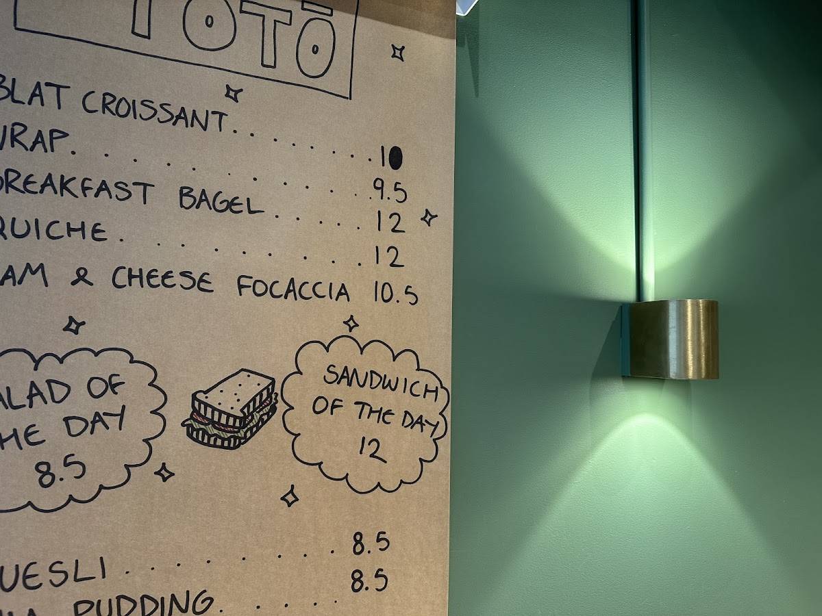 Menu at Toto Cafe, Wellington