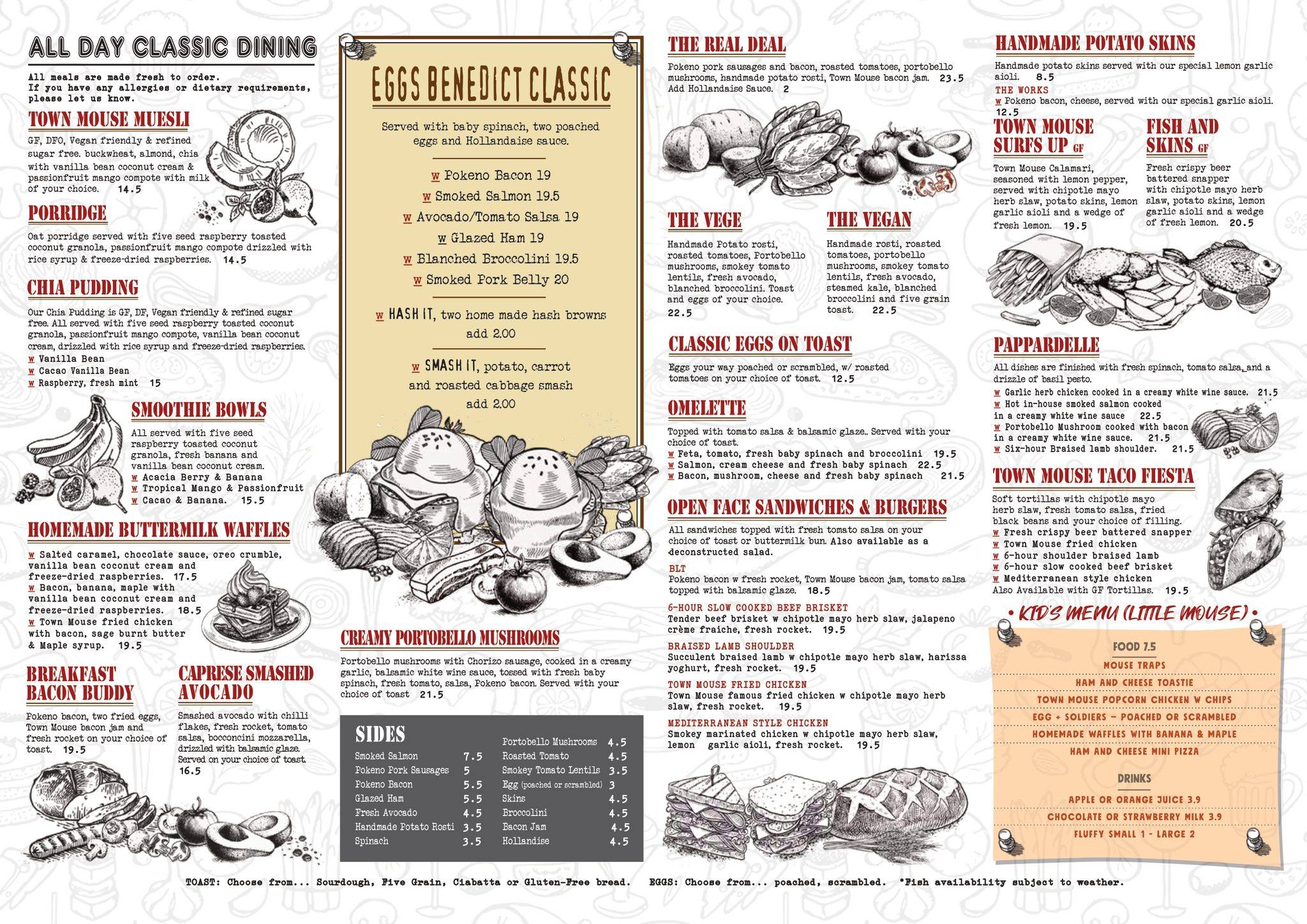 Menu at Town Mouse cafe, Pukekohe, 191 King St