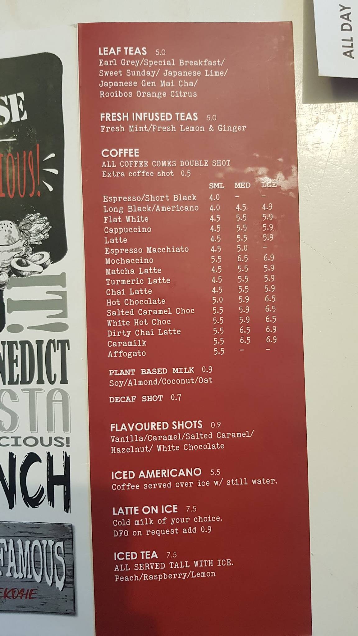 Menu at Town Mouse cafe, Pukekohe, 191 King St