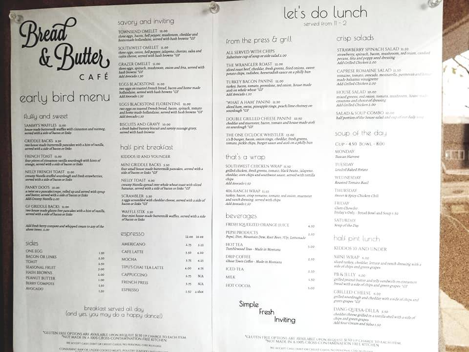 Menu at Bread & Butter Café cafe, Townsend