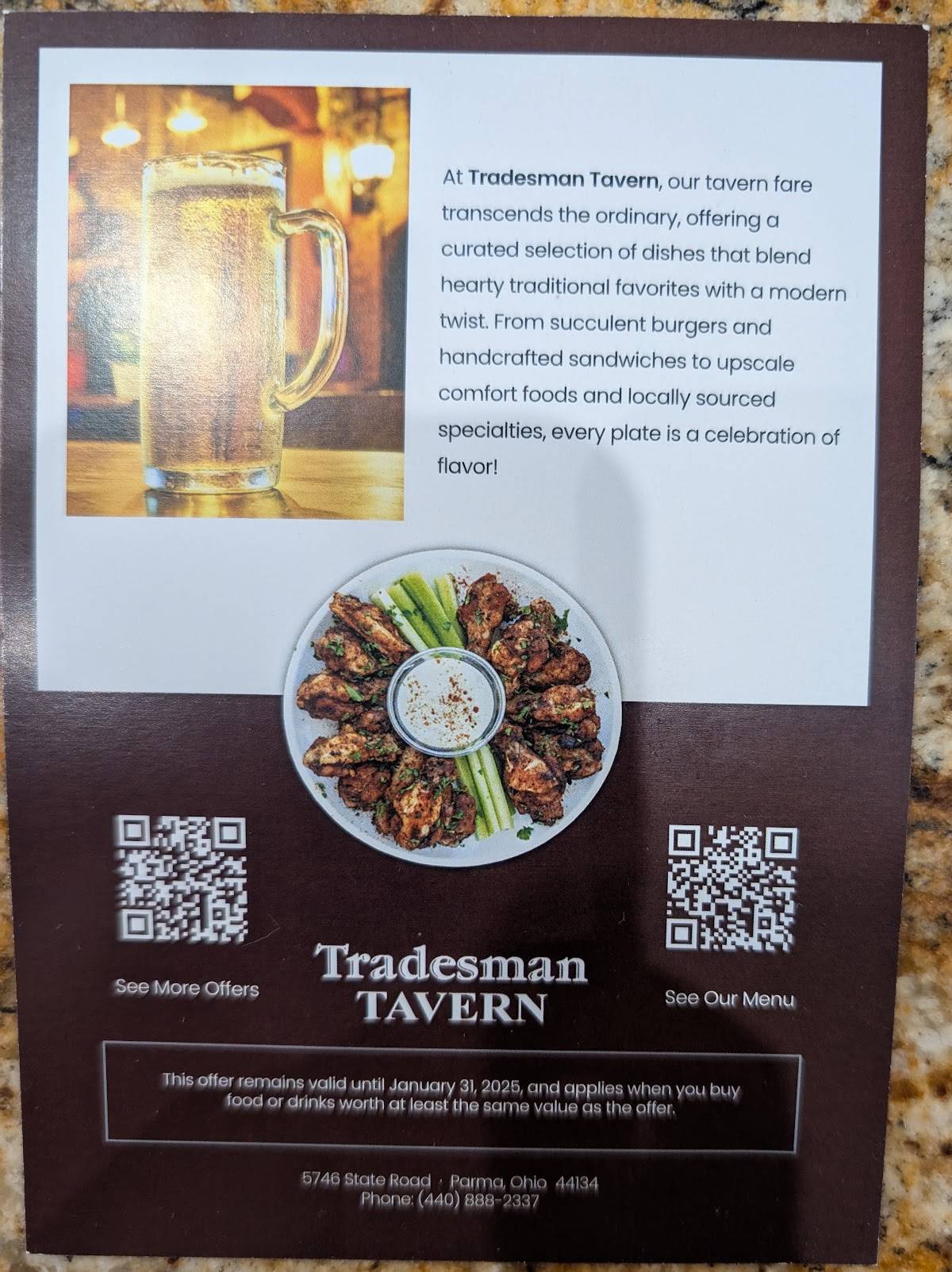 Menu at Tradesman Tavern pub & bar, Parma