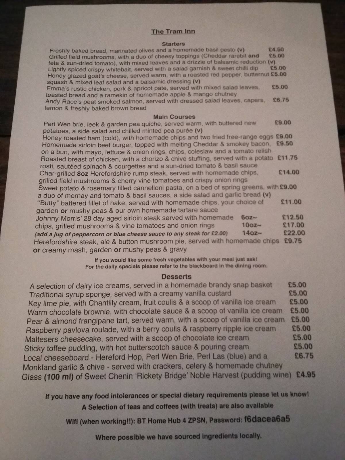 Menu at Tram Inn pub & bar, Eardisley