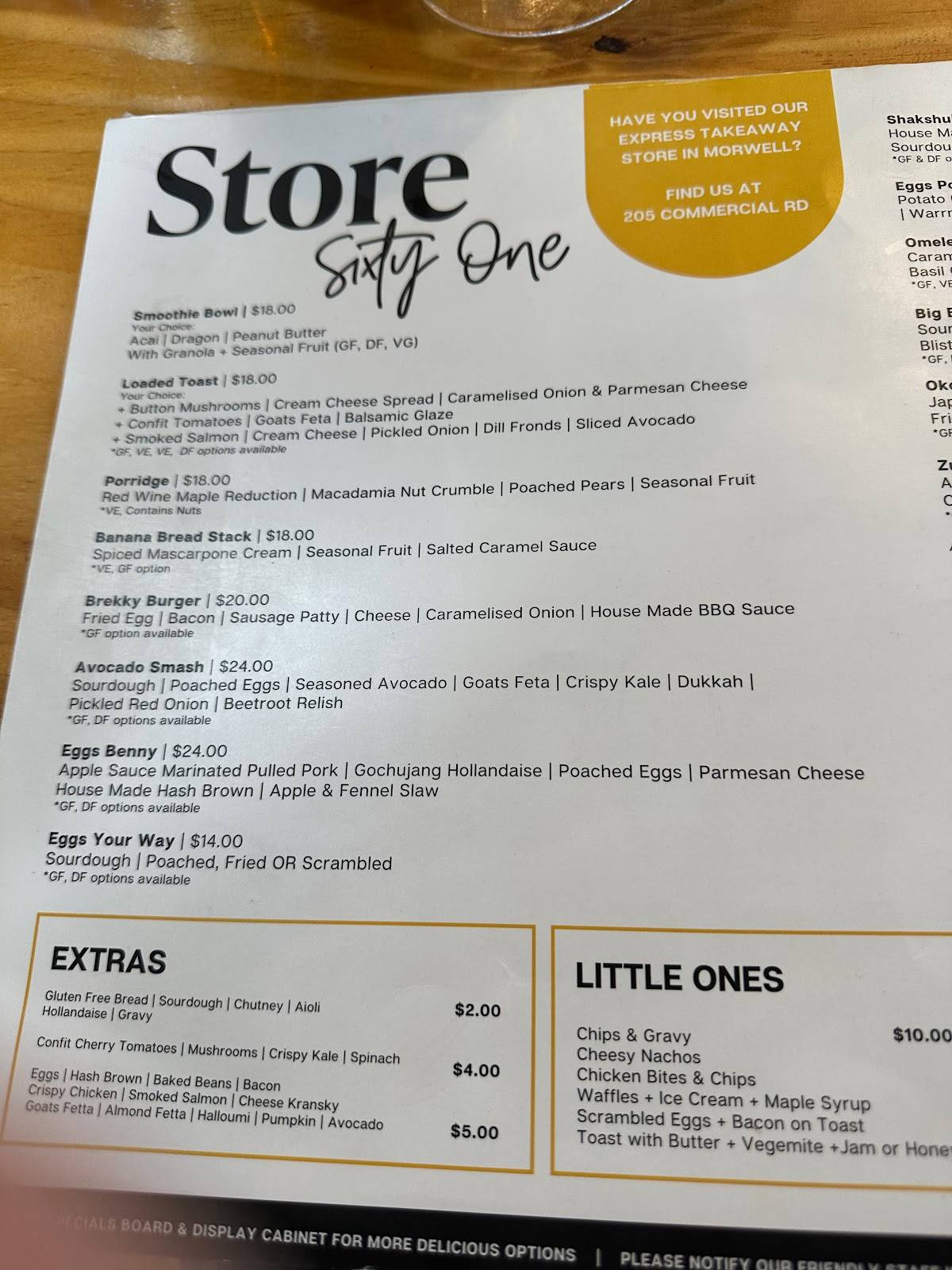 Menu at Store Sixty One - Traralgon Cafe, Traralgon