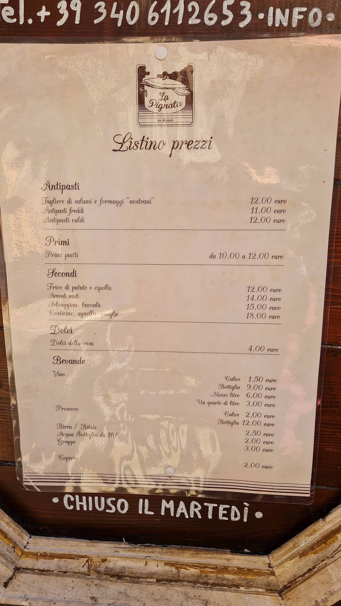 Menu au Trattoria La Pignata restaurant, Poffabro