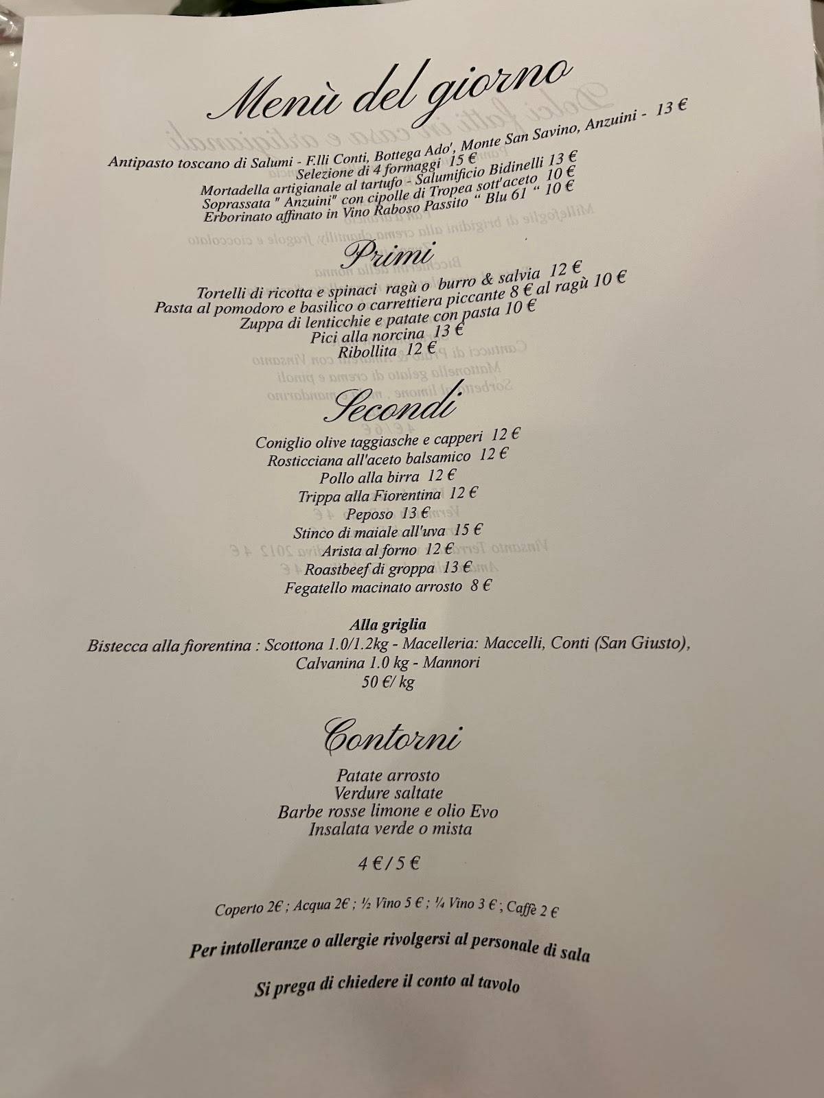 Menu da Trattoria Lapo ristorante, Prato, P.za Mercatale