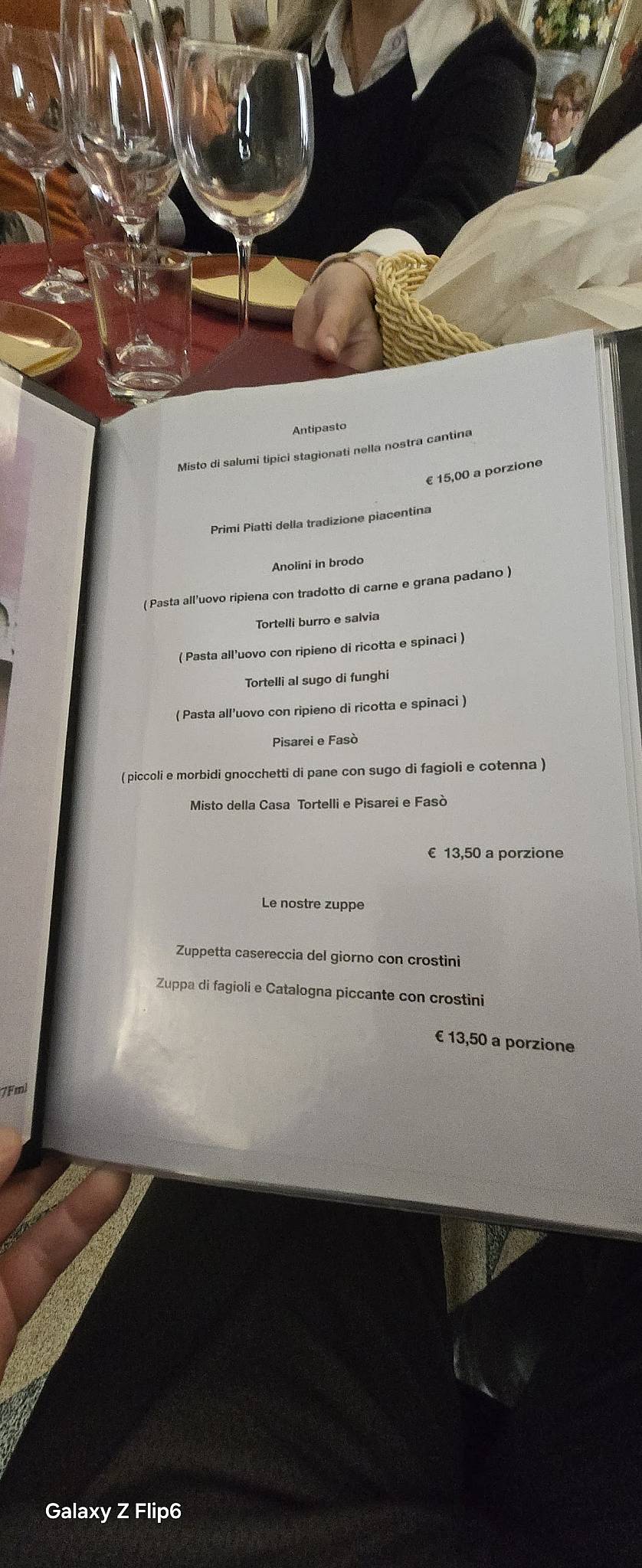 Menu at Tre Ganasce restaurant, Piacenza