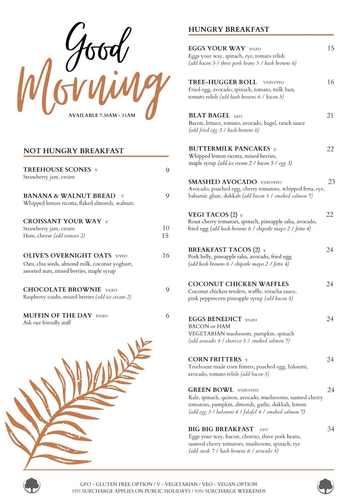 Menu at Treehouse cafe, Airlie Beach