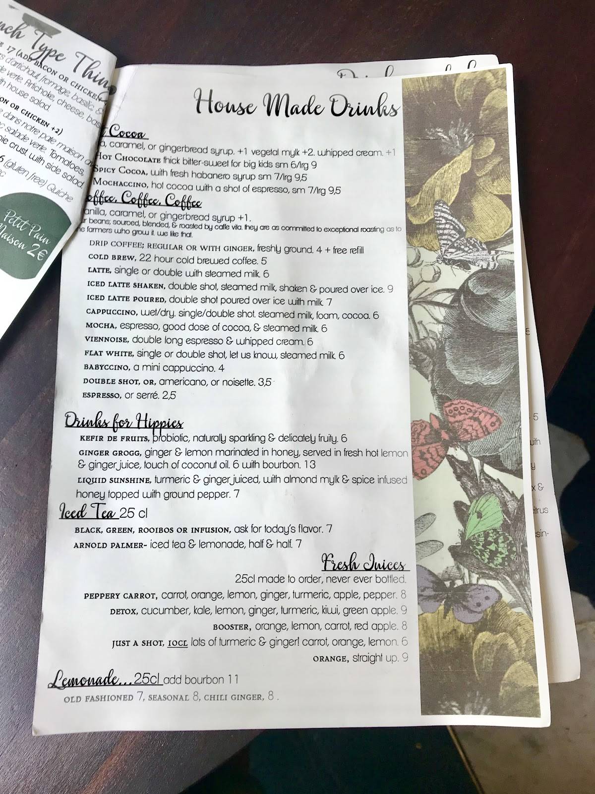 Menu au Treize au Jardin restaurant, Paris