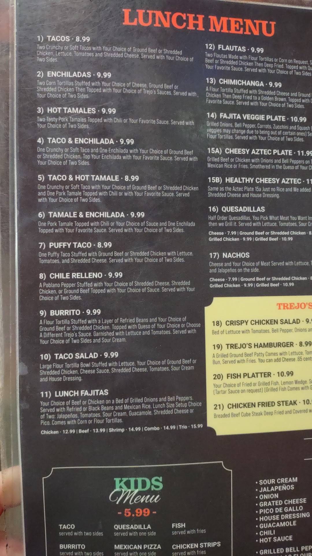 Menu at Trejo's Mexican Restaurant, Shreveport, LA-1