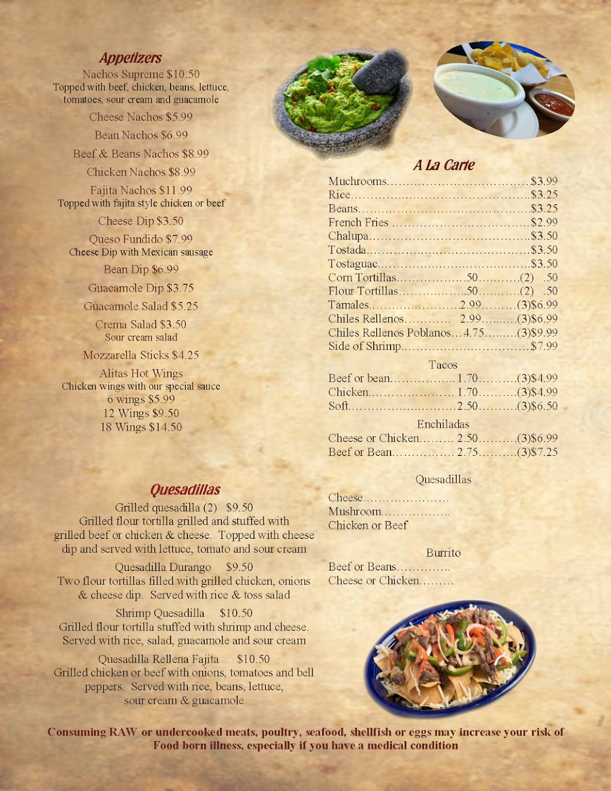 Menu at Tres Potrillos Mexican Grill & Bar, Wytheville