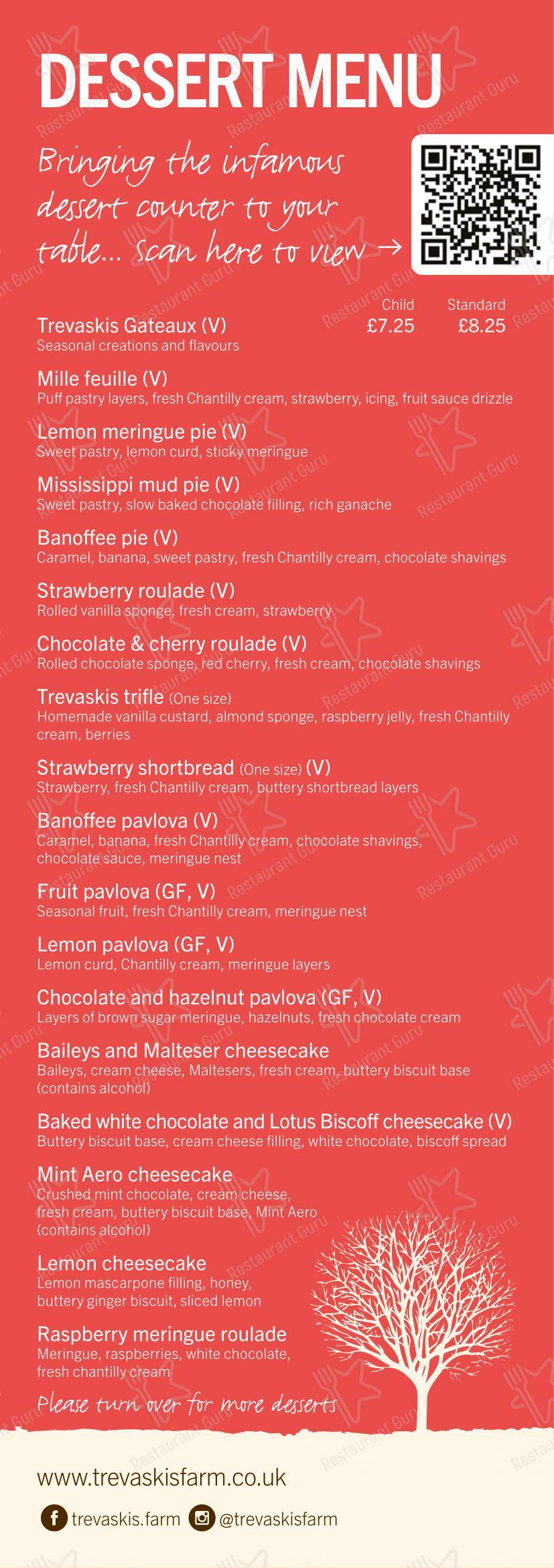 Menu at Trevaskis Farm restaurant, Gwinear-Gwithian