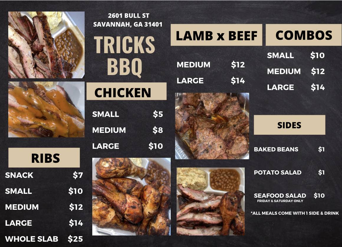 Menu at Tricks Barbecue, Savannah, W Bay St