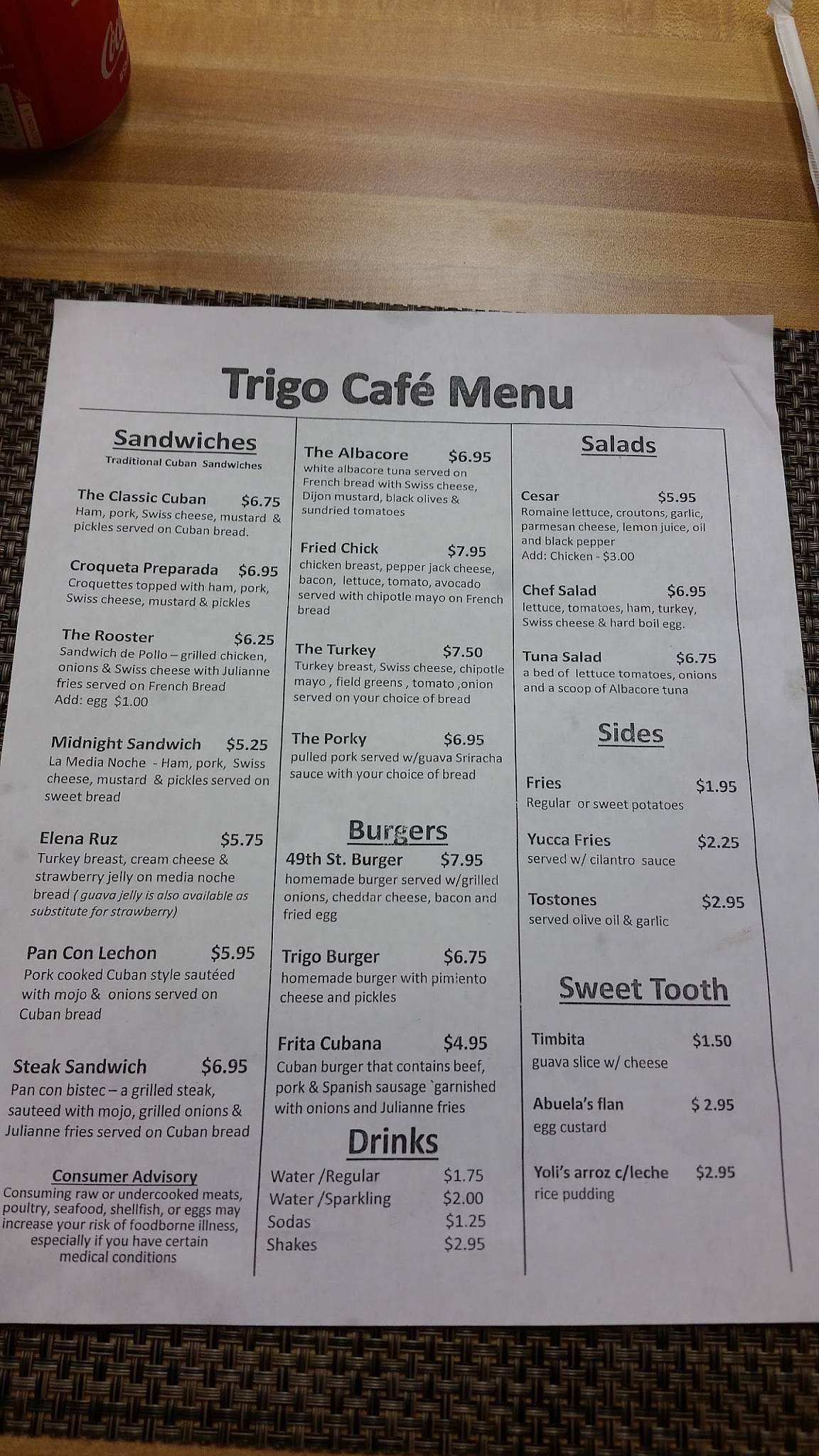 Menu at Trigo Cafe Tapas Wine, Hialeah, 839 W 49th St