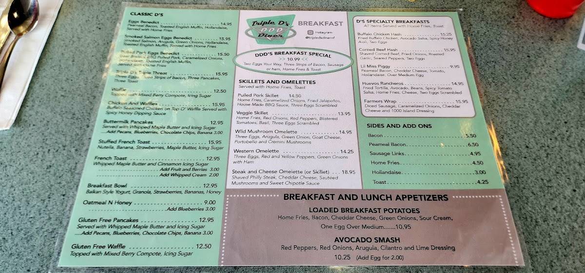 Menu at Triple D's Diner restaurant, Niagara Falls