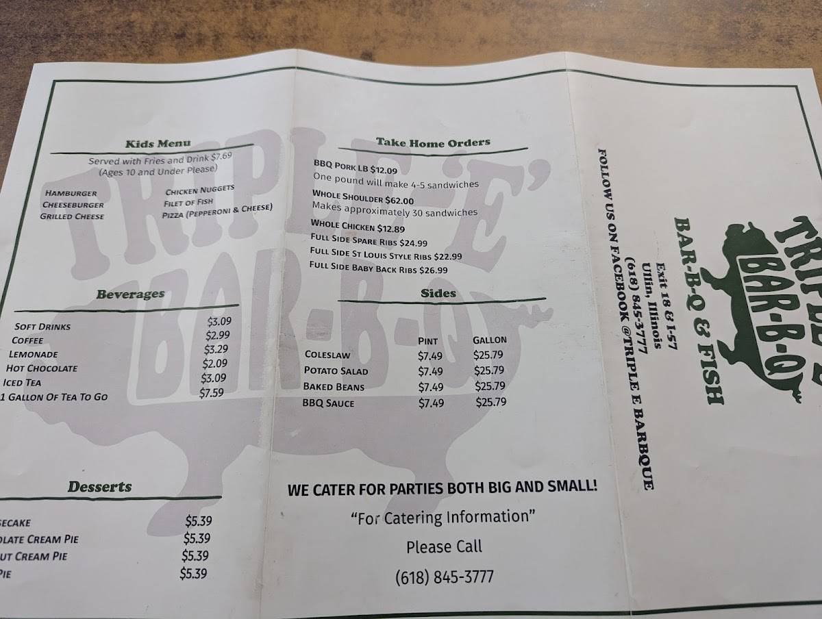 Menu at Triple E Barbque, Ullin