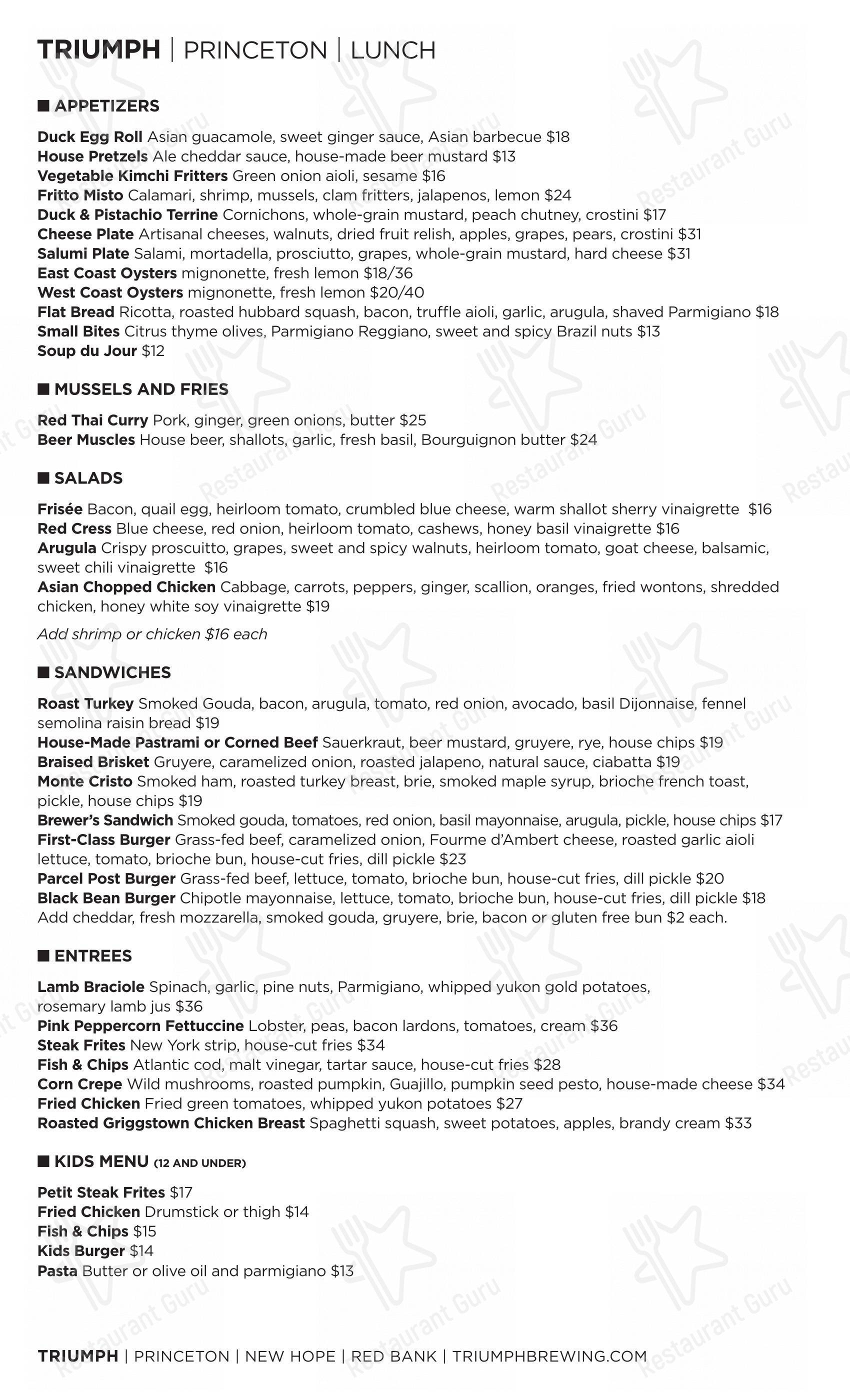 Menu at Triumph Restaurant & Brewery, New Hope