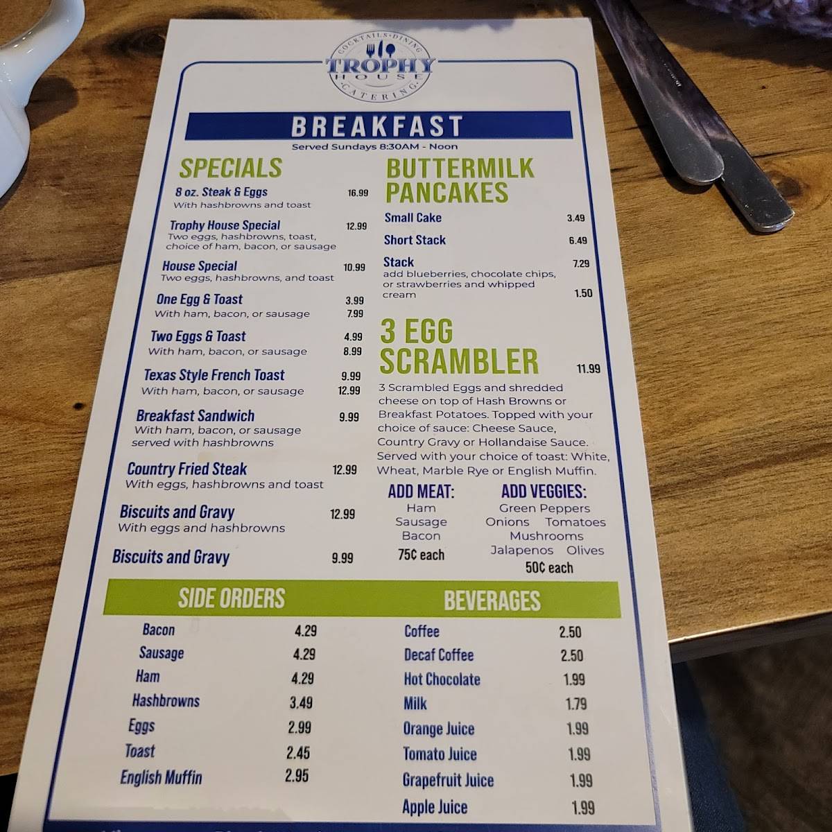 Menu at Trophy House pub & bar, New Trier