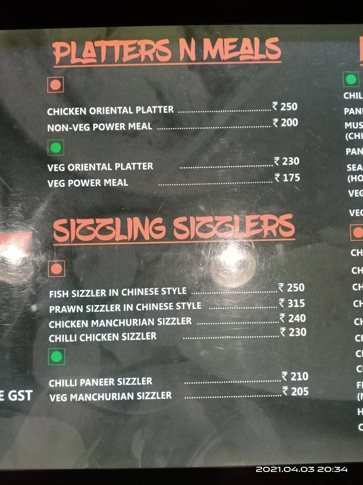 Menu at Tropical Chinese Lake Mall, Kolkata