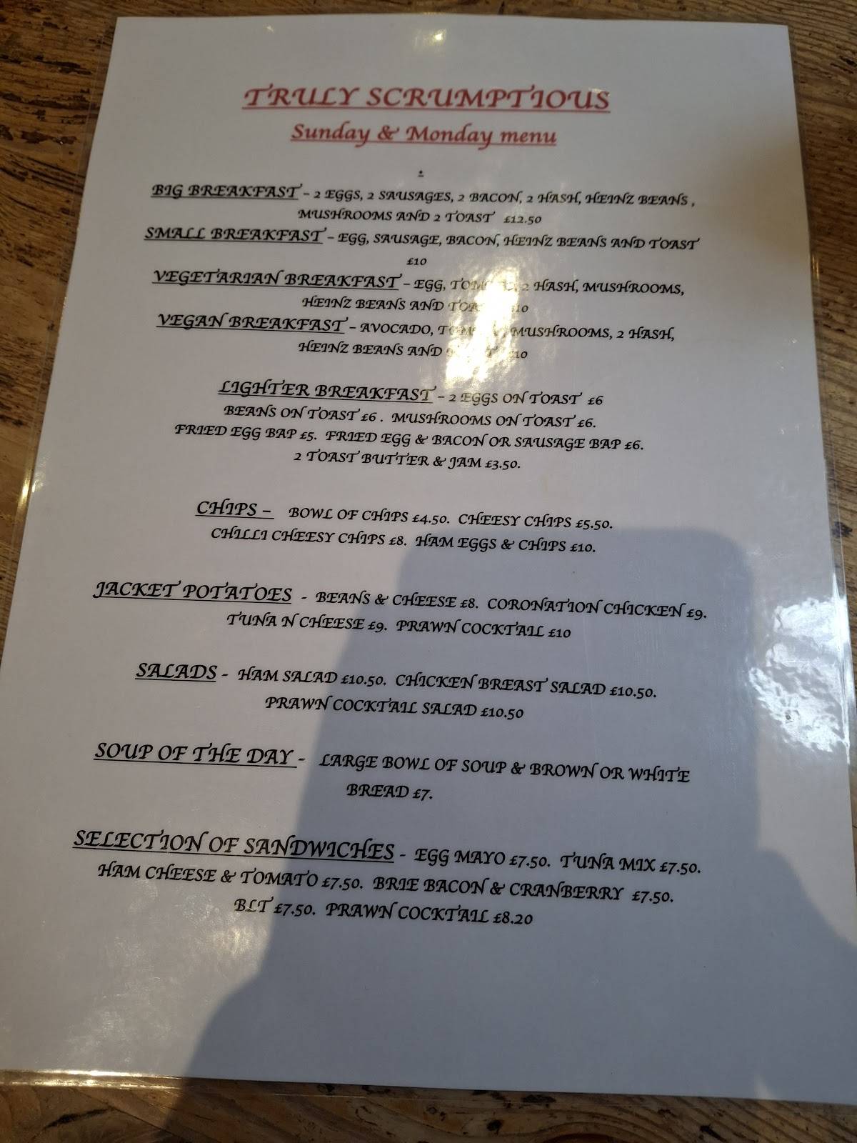 Menu at Truly Scrumptious cafe, Hythe