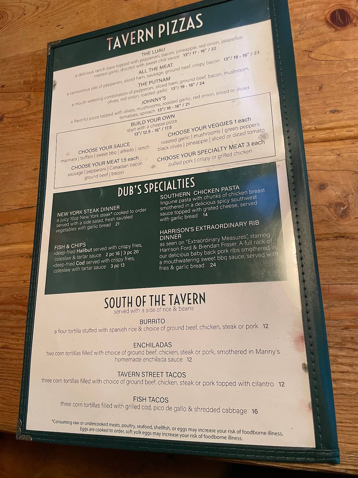 Menu at Dub's Tavern pub & bar, West Linn, SW Borland Rd