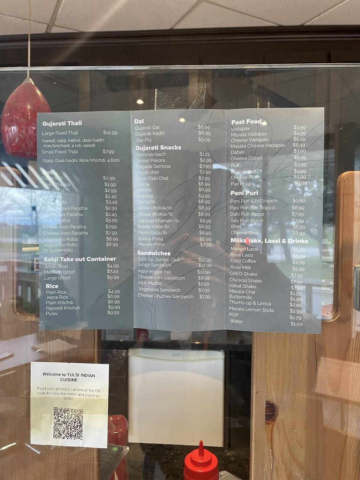 Menu at Tulsi Indian Cuisine restaurant, Toronto