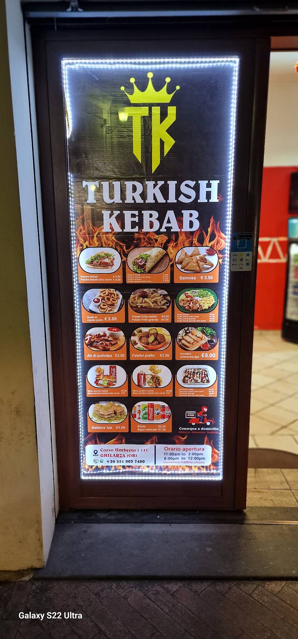Menu da Turkish Kebab ristorante, Ghilarza