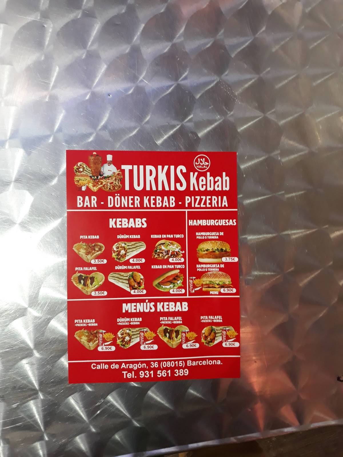 Menu at Turkish kebab restaurant, Barcelona